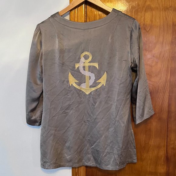 Tops | 10 Silk Top With Embroidered Anchor | Poshmark